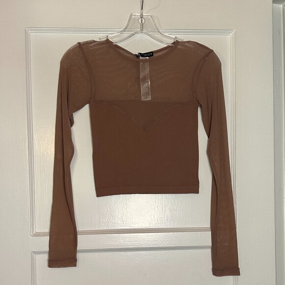 Zara | Tops | Nwt Mesh And Ribbed Stretch Clay Colored Zara Top Size S ...